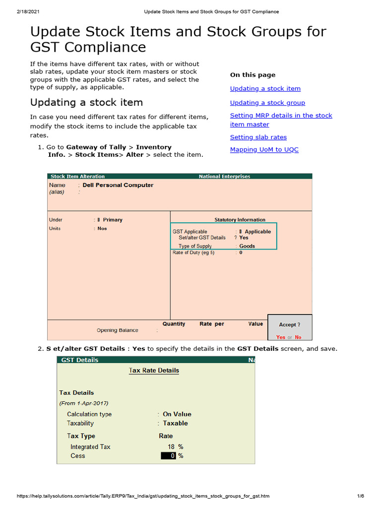 Update Stock Items and Stock Groups For GST Compliance | PDF | Value Added Tax | Taxes