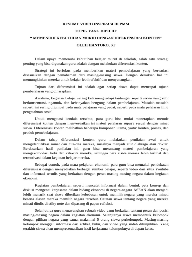 Resume Video Inspirasi (Hantoro) | PDF | Karier & Perkembangan | Sains ...