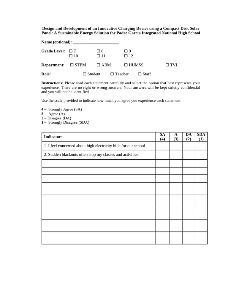 PR2 Survey Questionnaire Cdsolar | PDF