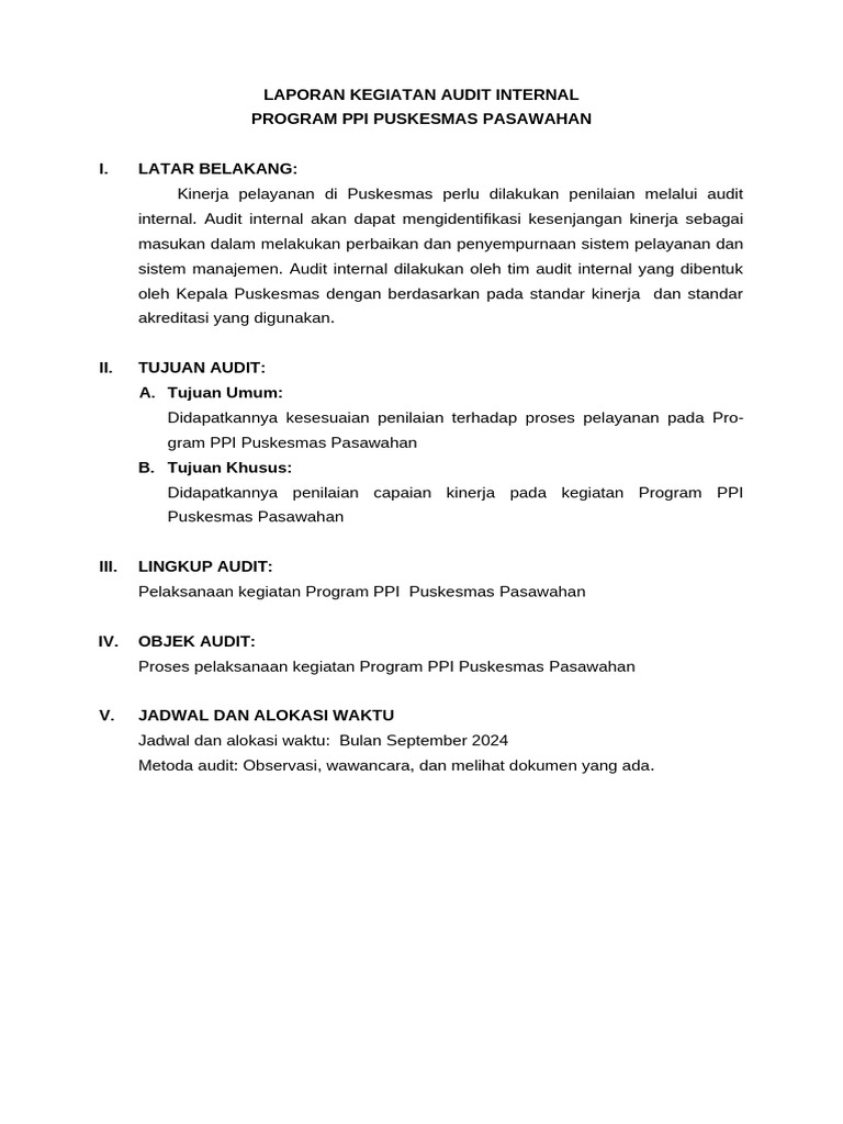 Audit Internal Program PPI Puskesmas Pasawahan | PDF