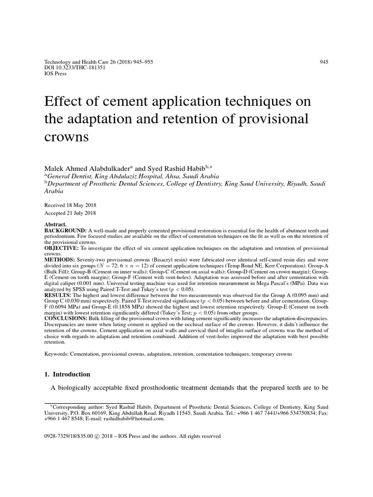 Cement Techniques for Provisional Crowns | PDF | Dentistry | Dentistry ...