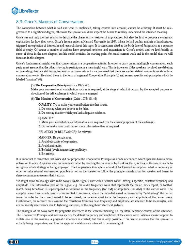 Grice's Maxims: Principles of Conversation | PDF | Semiotics