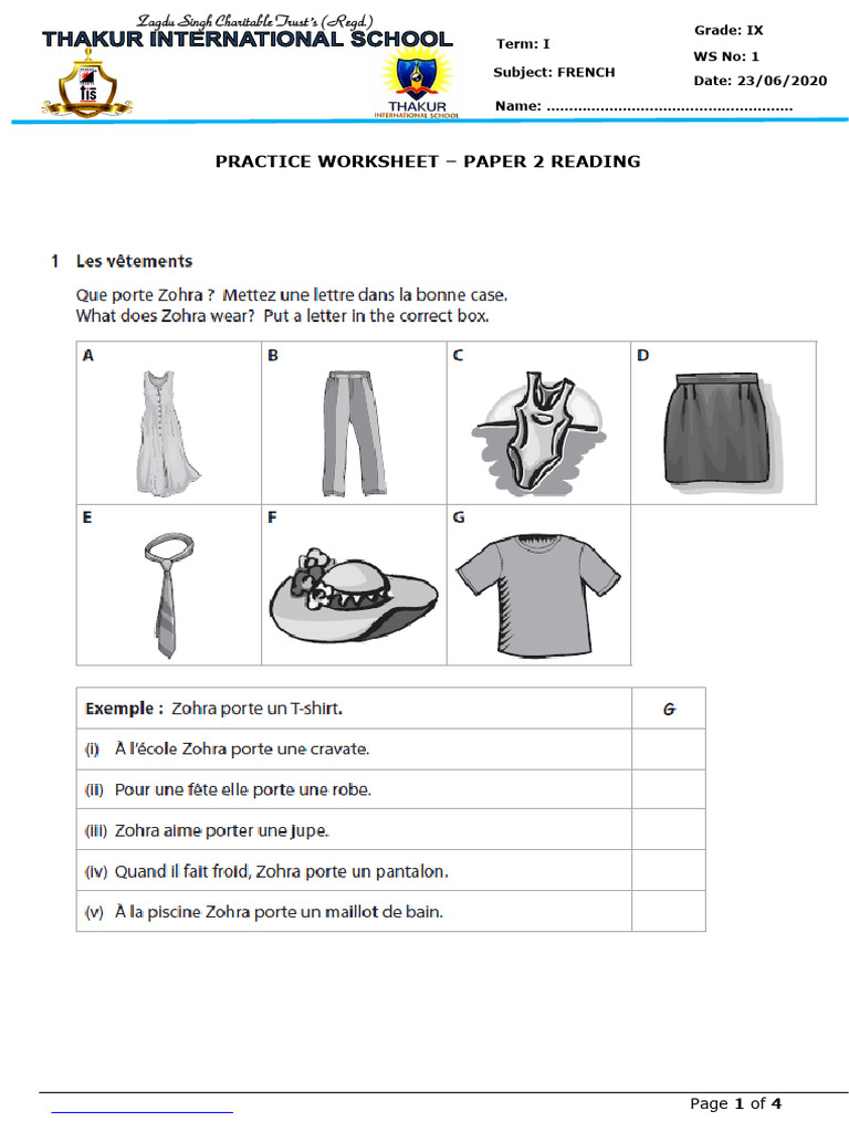 Grade Ix French Ws1pdf | PDF