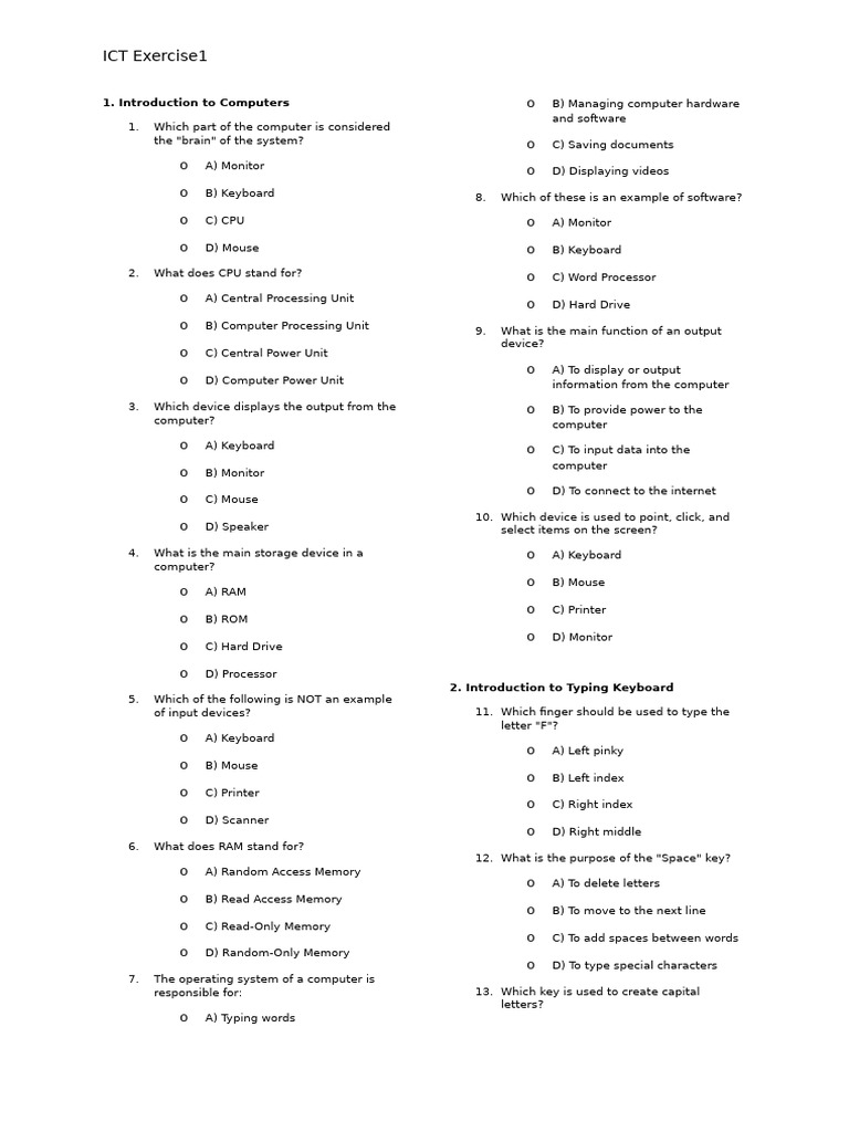 ICT Exercise For Grade 7 | PDF | Input/Output | Computer File