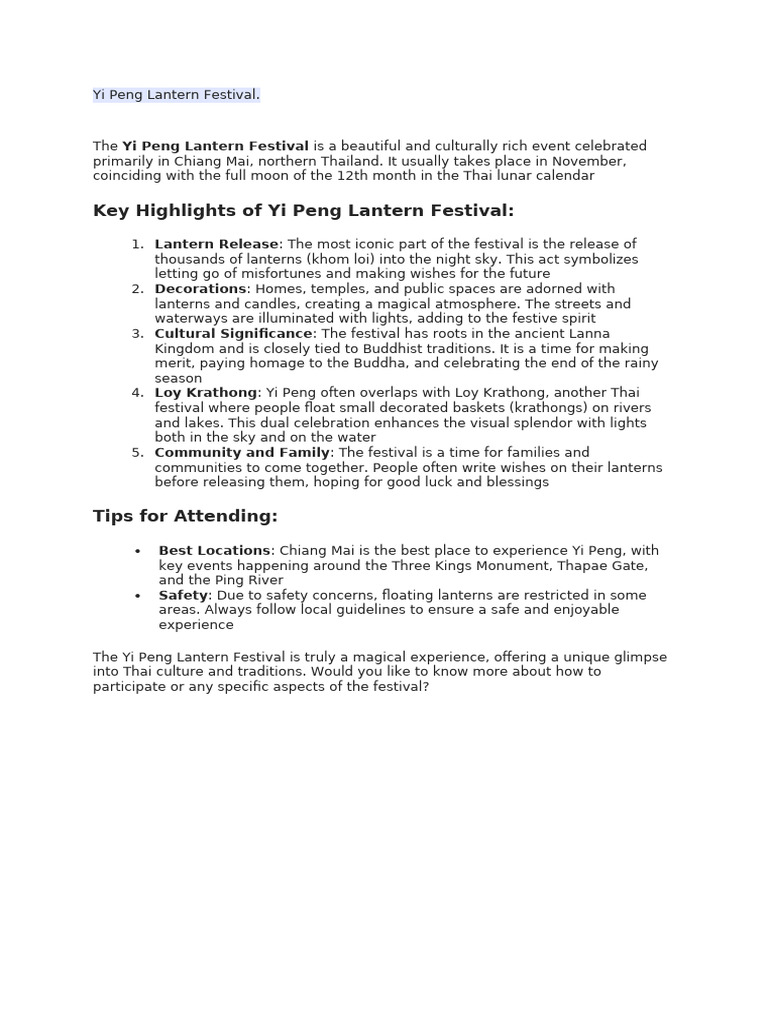 History of Yi Peng Lantern Festival | PDF