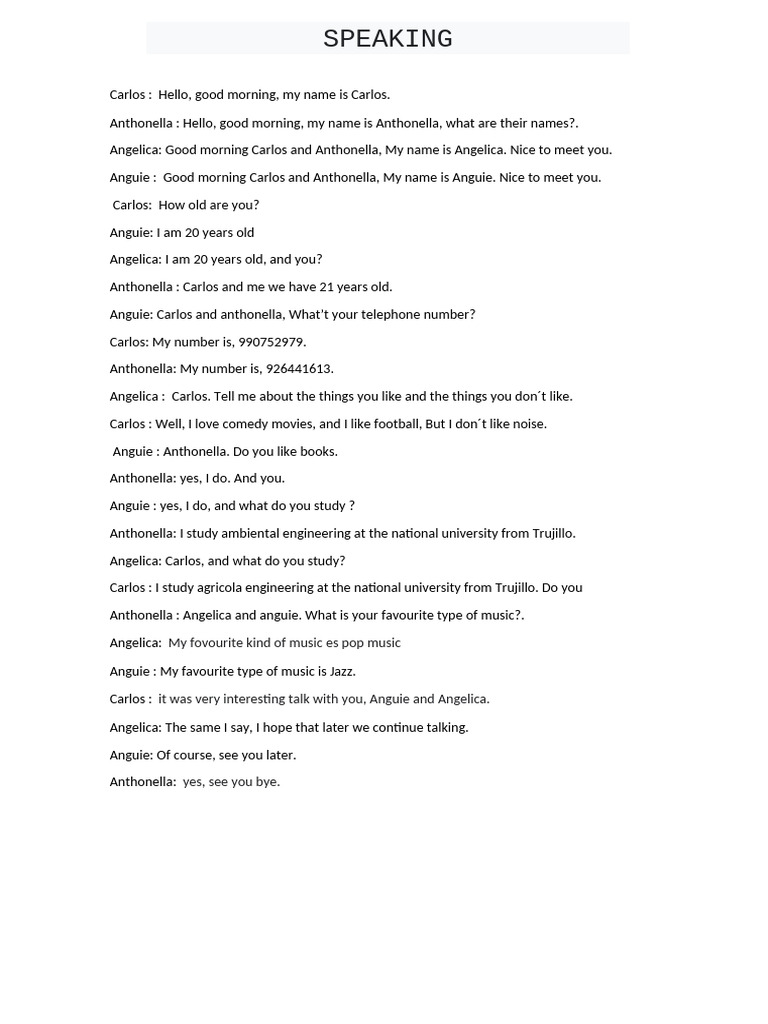 Conversacion Ingles BASICO 2 | PDF