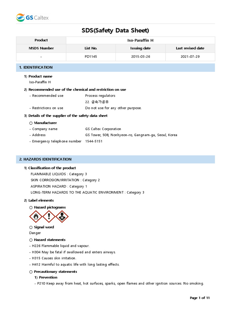 Iso-Paraffin H Safety Data Sheet | PDF | Toxicity | Fires