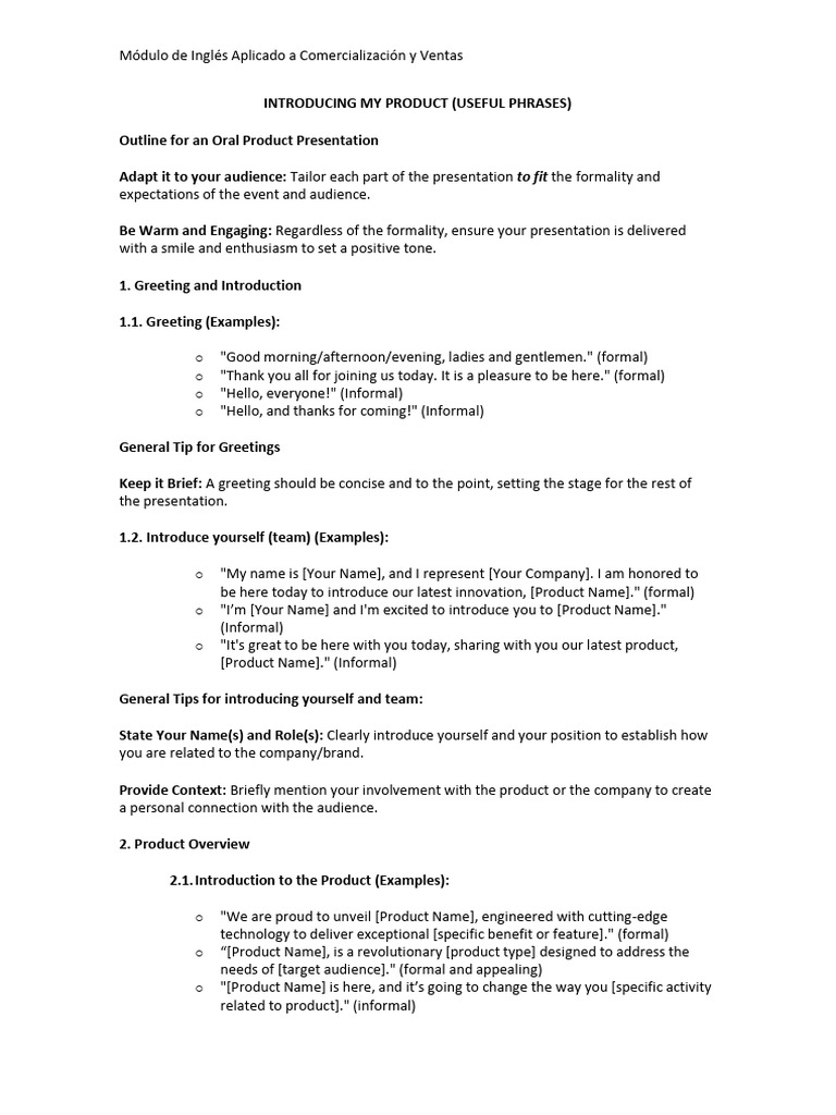 5.2 Presenting Your Product - Outline | PDF | Marketing | Advertising