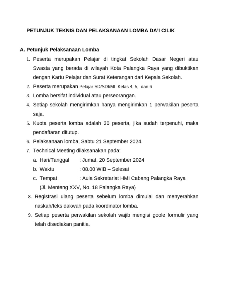 Petunjuk Teknis Dan Pelaksanaan Lomba Da'i | PDF | Seni