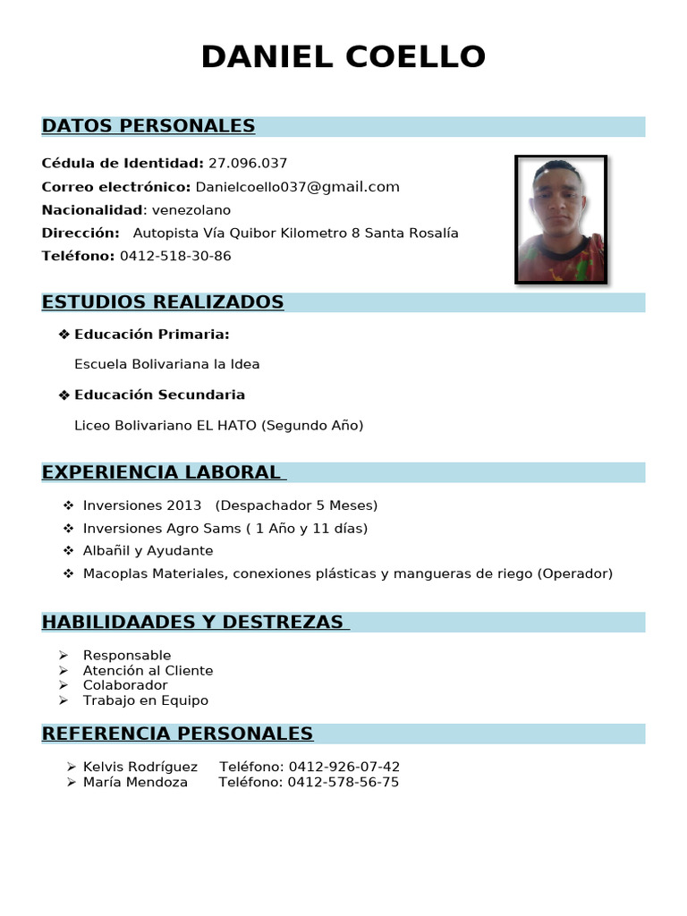 Daniel Coello: Datos y Experiencia Laboral | PDF | Ciencias sociales