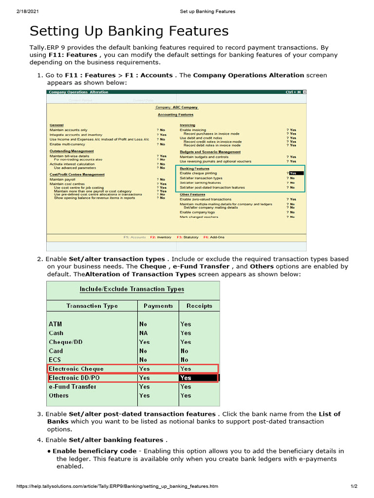 Configure Banking Features in Tally.ERP 9 | PDF | Finance & Money ...