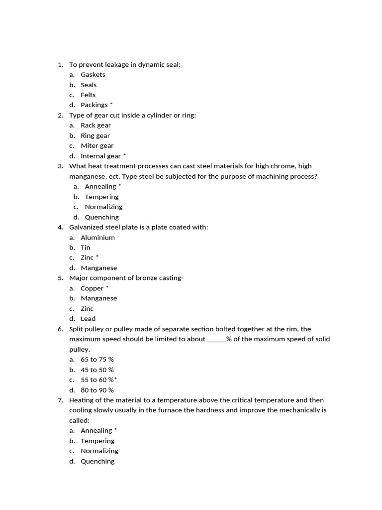 Mechanical Engineering Concepts Quiz | PDF | Gear | Beam (Structure)