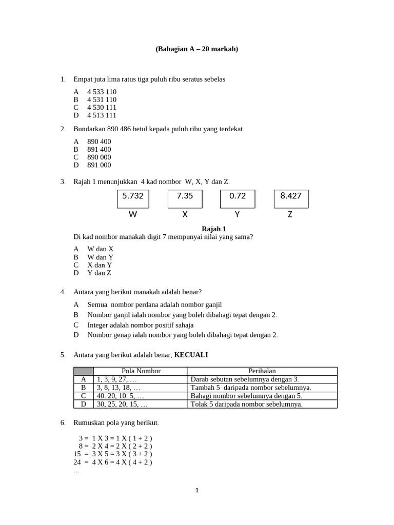 Ujian Setara Matematik Tingkatan 2 | PDF