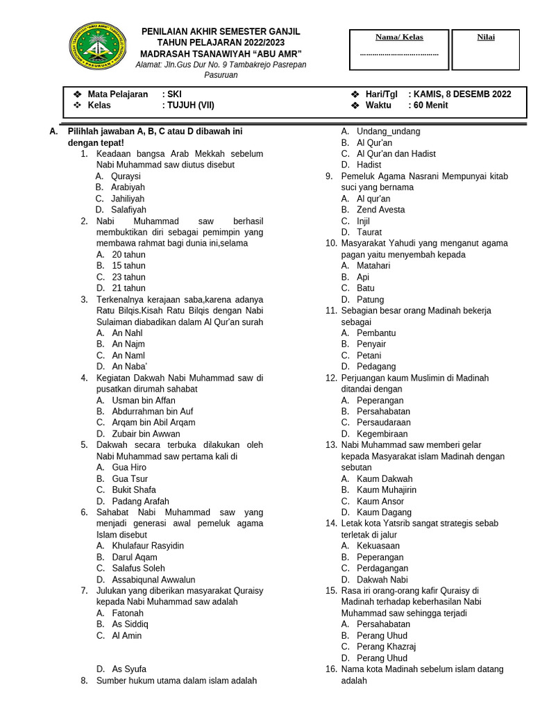 Pas Ganjil 2022 Ski Kelas | PDF
