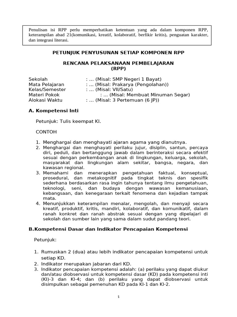 Petunjuk Penyusunan Komponen2 RPP | PDF | Karier & Perkembangan