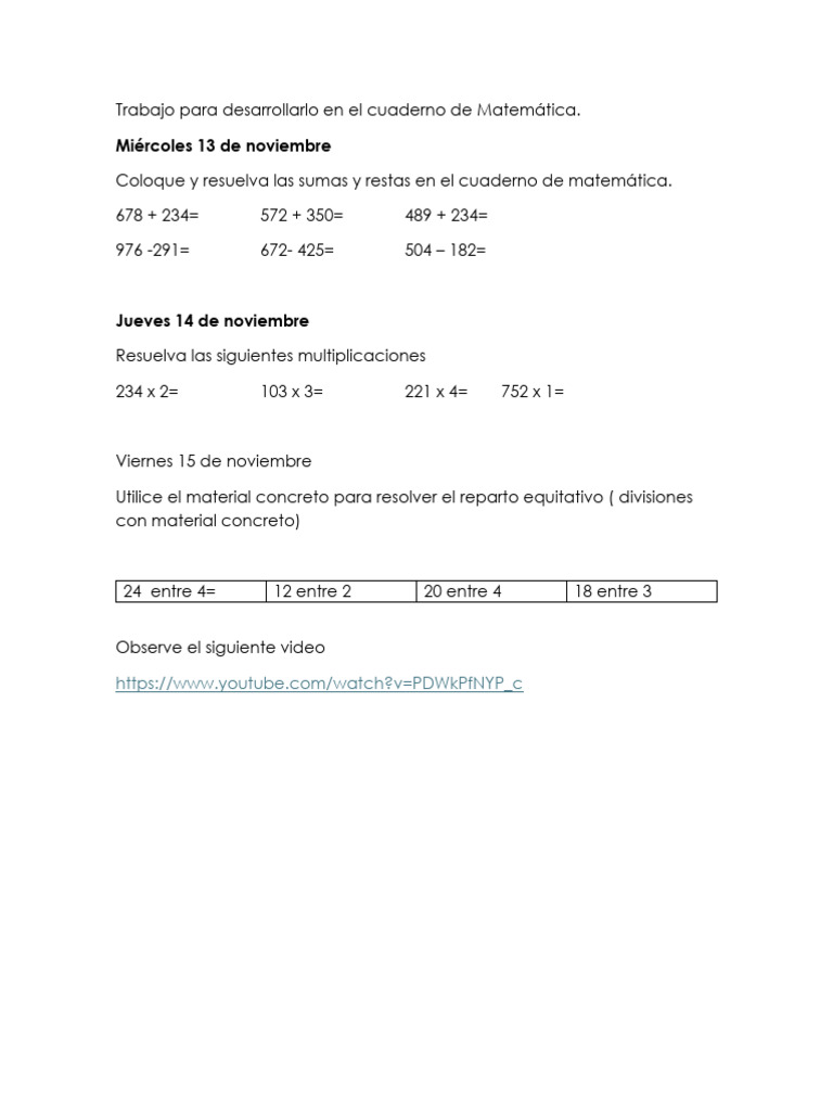 Trabajo para Desarrollarlo en El Cuaderno de Matemática | PDF
