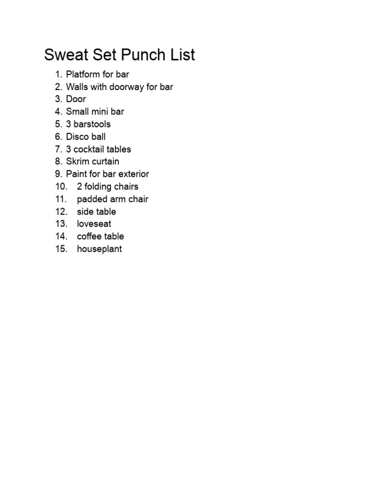 Sweat Punch List | PDF