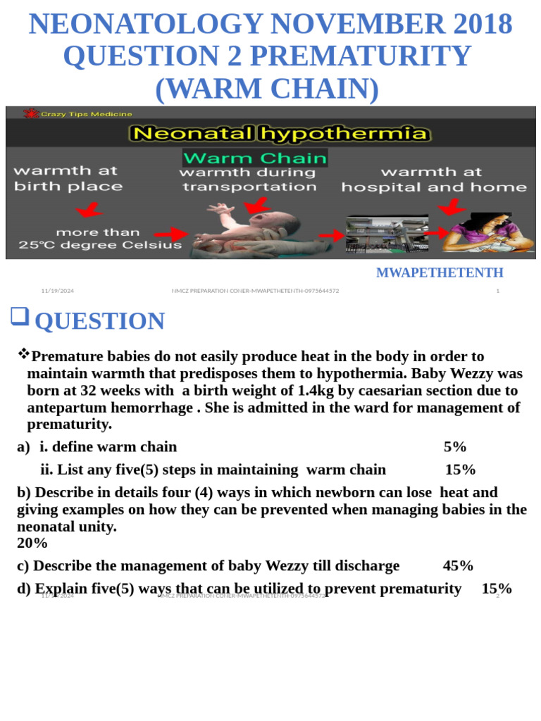 Prematurity (Warm Chain) Marking Key | PDF | Heat Transfer | Infants