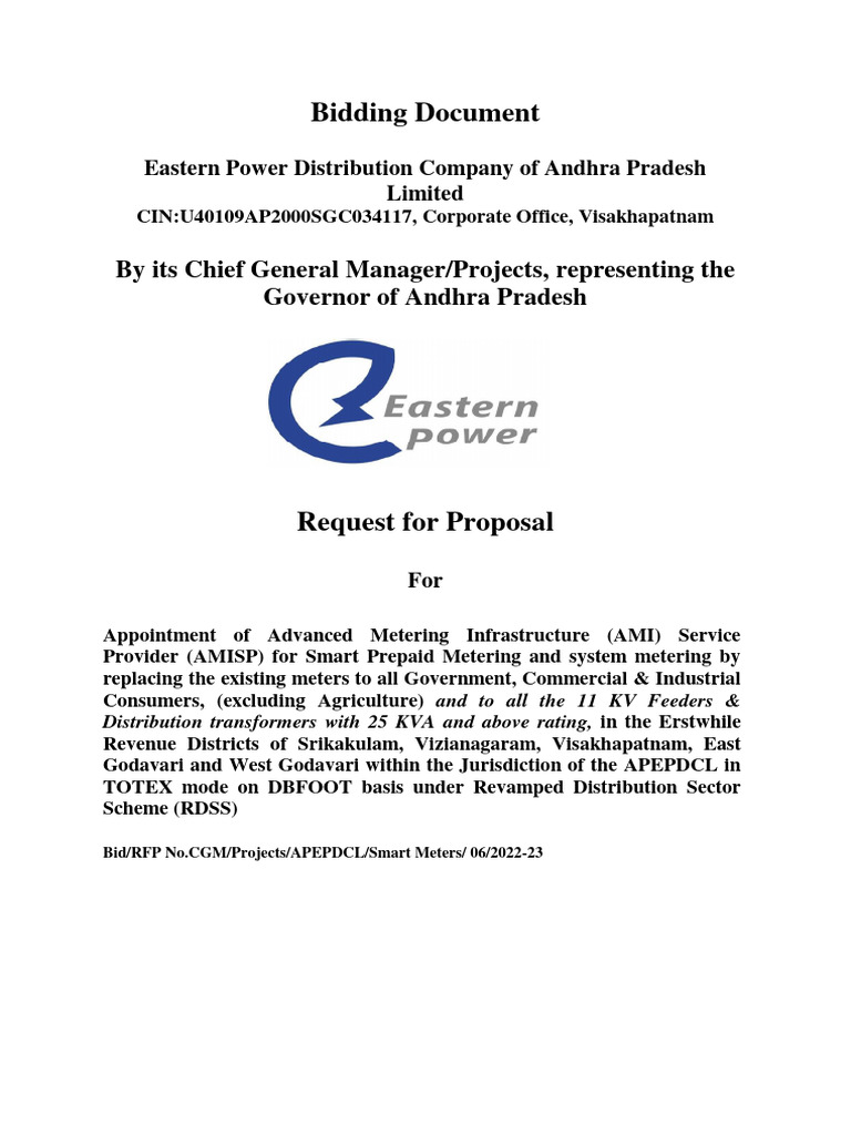 Bid Doc No 06 2022 23 Amisp Smart Metering Apepdcl | PDF | Request For ...