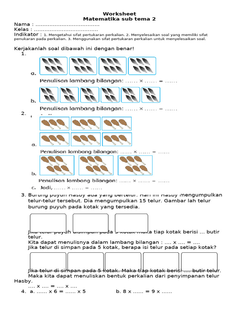 Worksheet MTK, B Indo, PKN Sub 2 | PDF | Seni & Disiplin Bahasa | Kajian Bahasa Asing