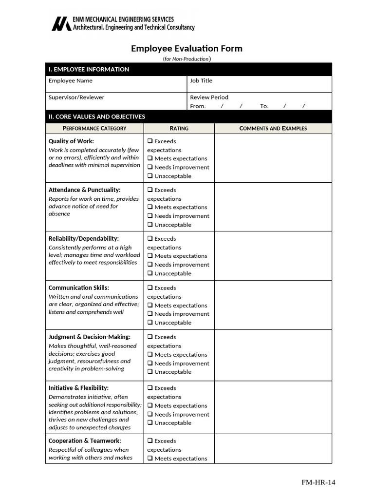Employee Evaluation Form Template | PDF | Performance Appraisal | Business
