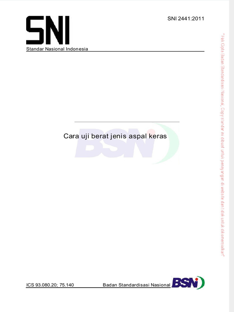 Uji Berat Jenis Aspal Keras SNI 2441:2011 | PDF