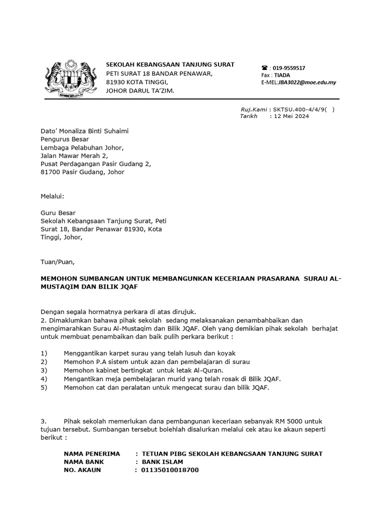 Surat Sumbangan Surau | PDF