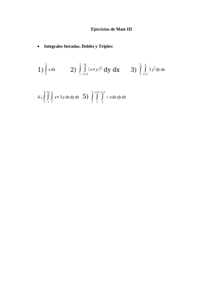 Ejercicios de Integrales (Mat III) | PDF