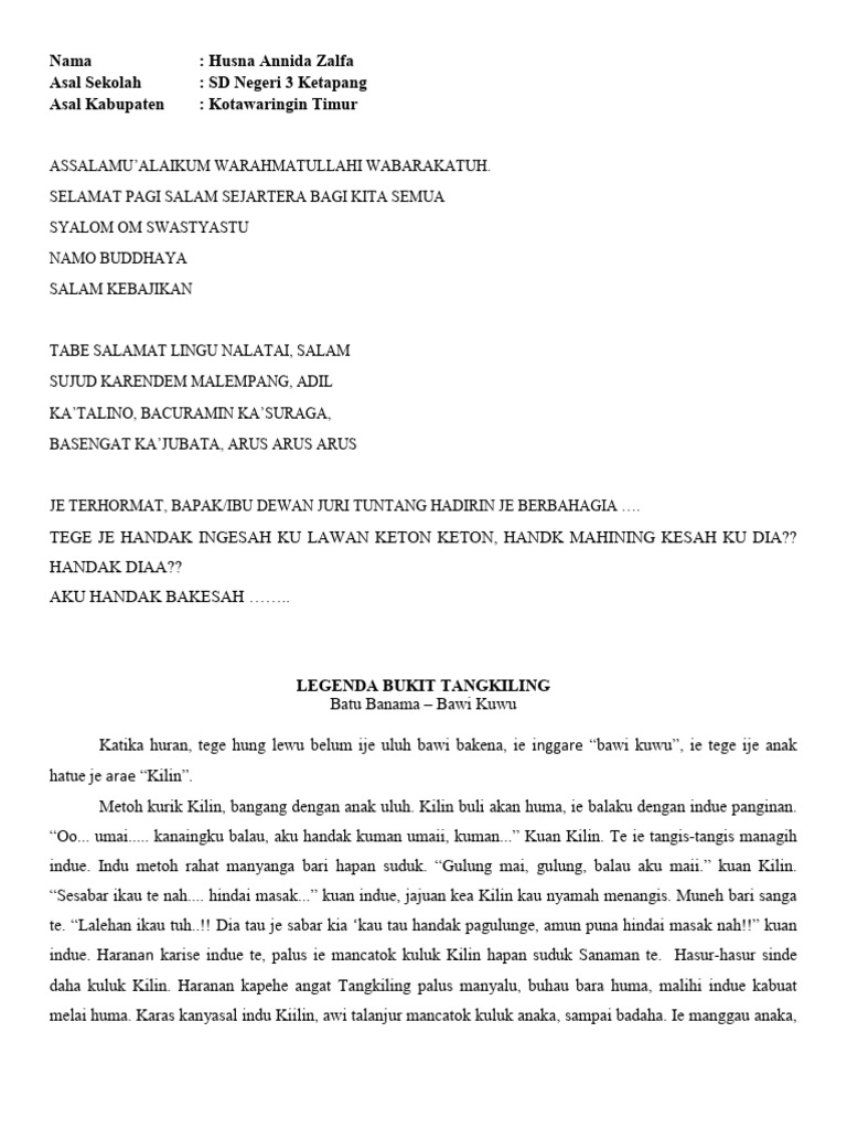 (Revisi) Teks Legenda Bukit Tangkiling | PDF