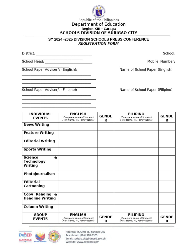 Registration Form SY 2024 2025 DSPC | PDF | Mass Media | Publishing
