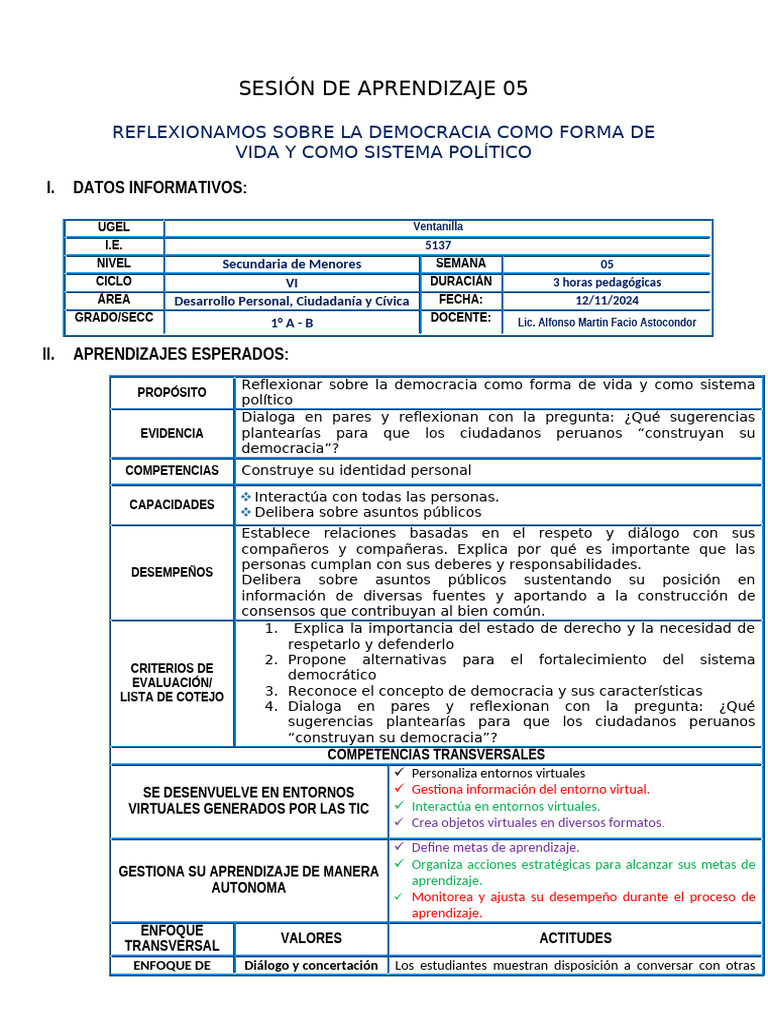 1º DPCC - Ses 5 Uni 7 - Sem 05 | PDF | Maestros | Democracia