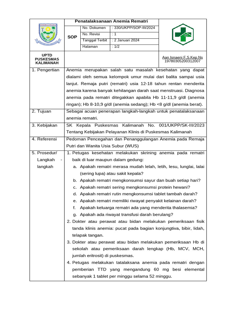 Penatalaksanaan Anemia Rematri | PDF | Pengembangan Diri | Kesehatan ...
