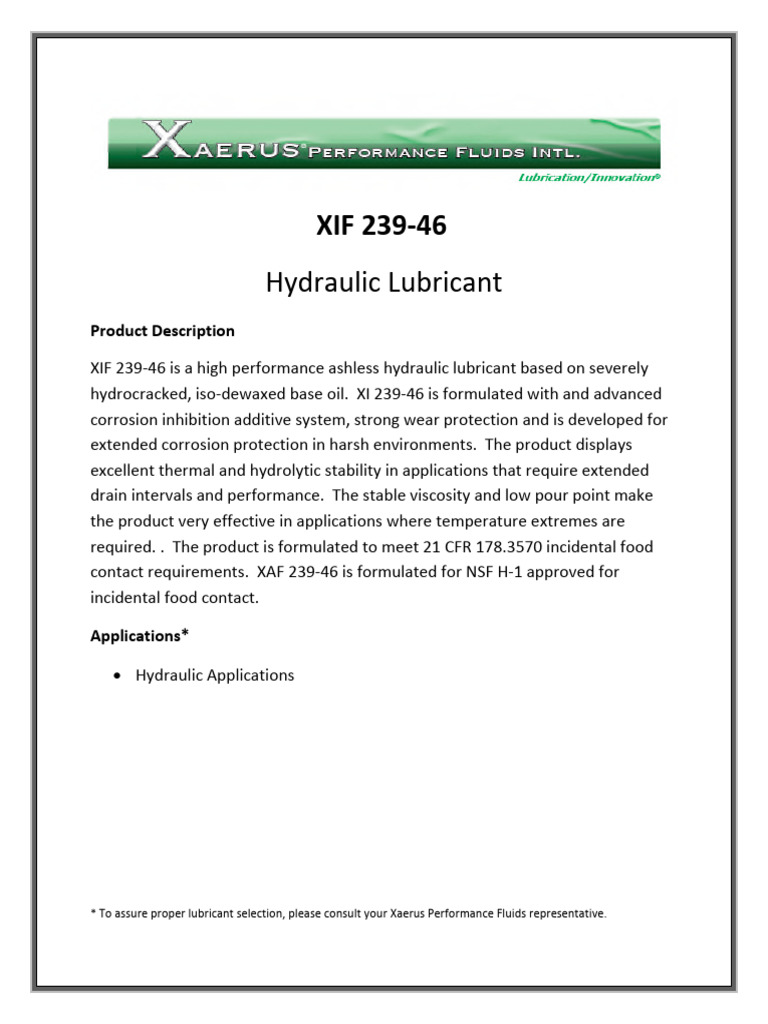 Xaerus Product Data Sheet XIF 239-46 | PDF | Lubricant | Viscosity