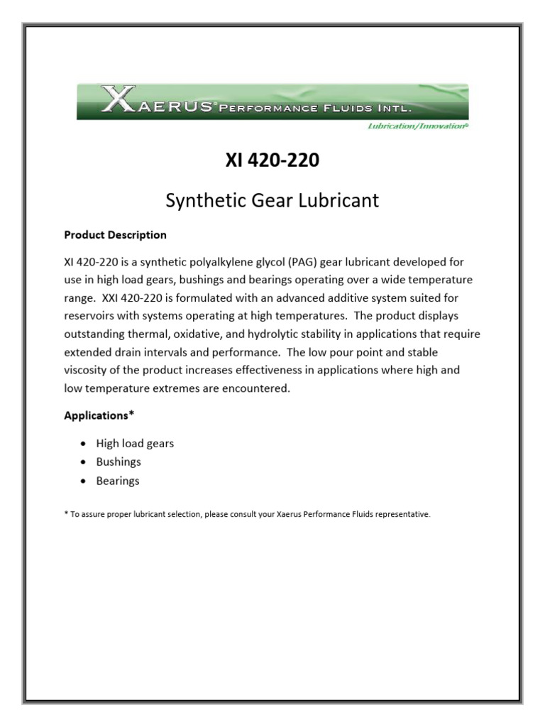 Xaerus Product Data Sheet XI 420-220 | PDF | Viscosity | Lubricant