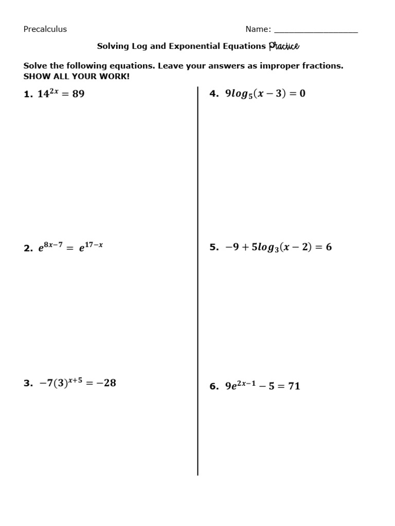 Day 4 Practice Solving Exponential and Log | PDF