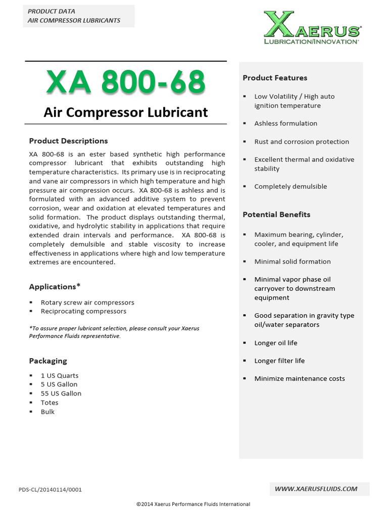 Xaerus - PDS - XA 800-68 | PDF | Lubricant | Viscosity