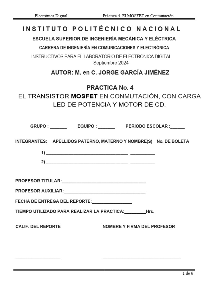Practica No 4 MOSFET Conmutacion | PDF | Transistor | Electrónica