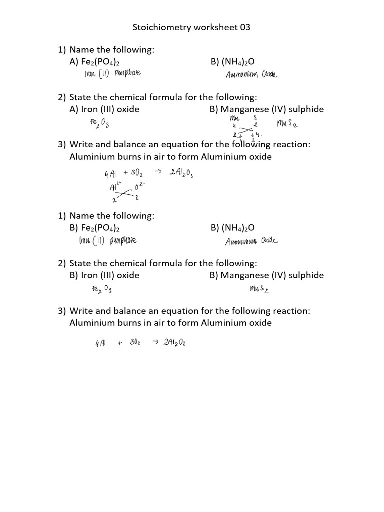 Stoichiometry Practice Worksheet Guide | PDF | Chemical Reactions | Oxide