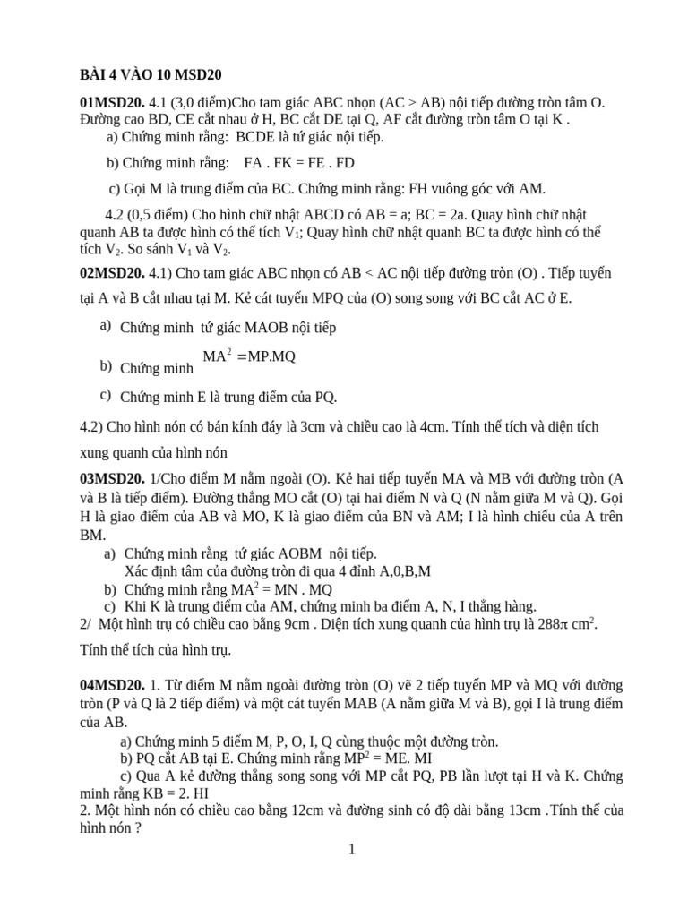 Bài 4 Vào 10 MSD20 | PDF