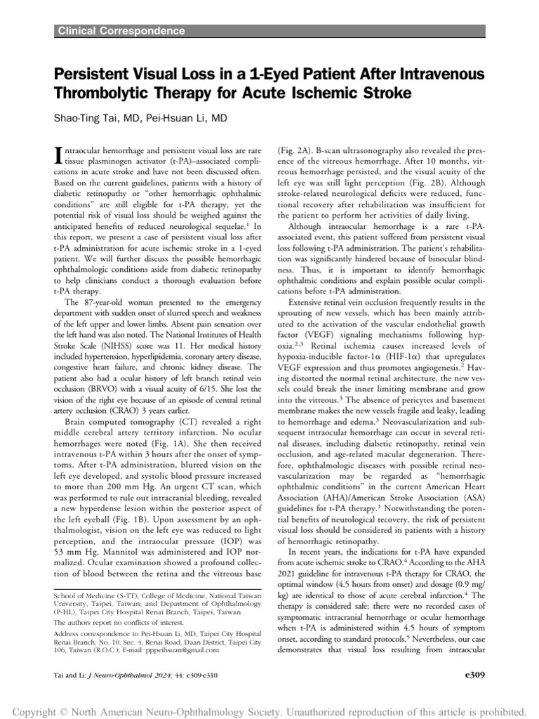 Persistent Visual Loss in A 1-Eyed Patient After Intravenous ...