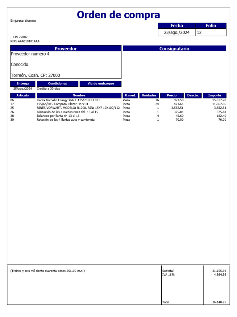 Orden de Compra 12 | PDF
