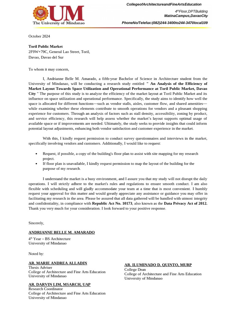 Amarado Request Letter To Conduct Study | PDF | Business