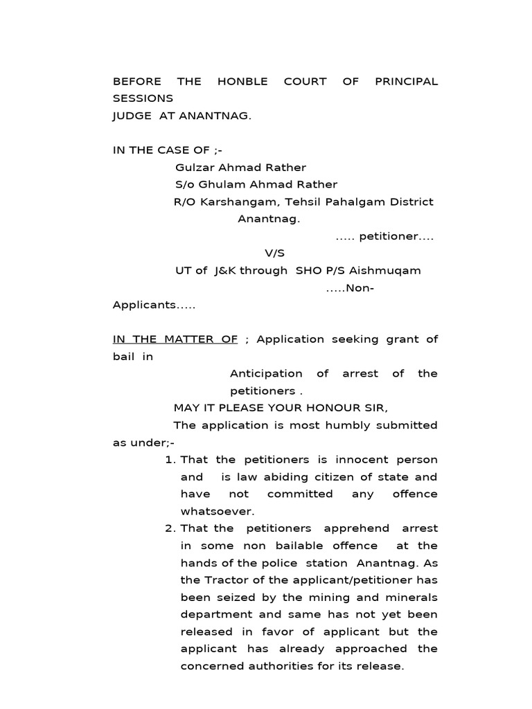ANTICIPATORY BAIL APP. | PDF | Bail | Affidavit