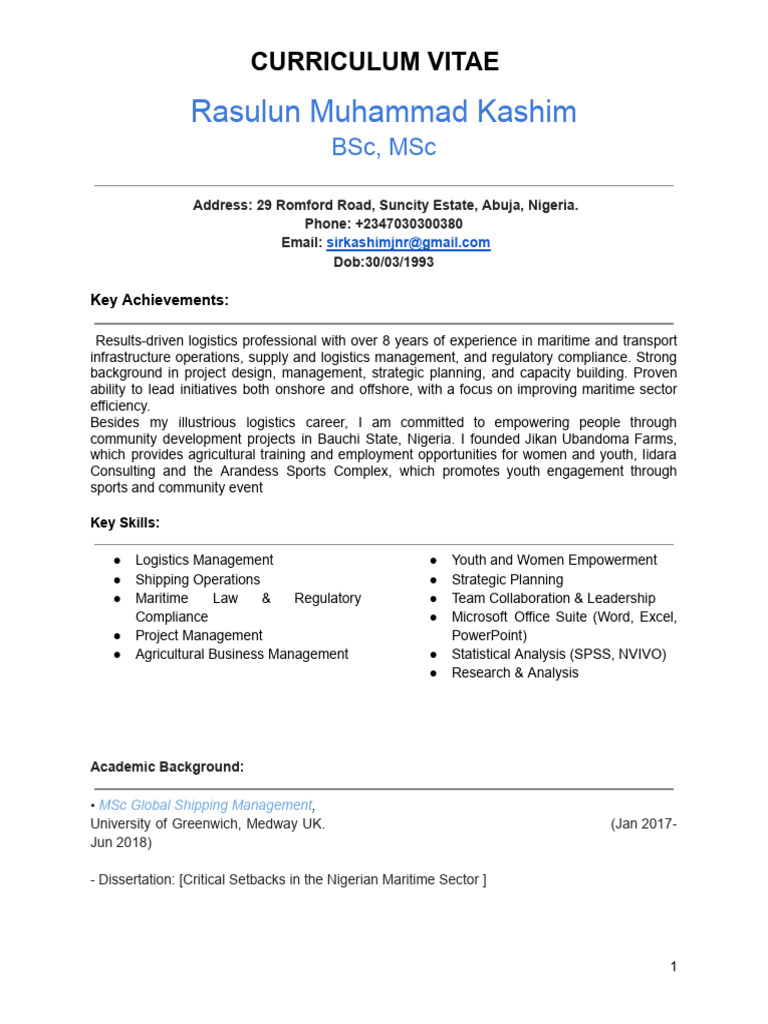 Rasulun Muhammad Kashim: Curriculum Vitae | PDF | Business