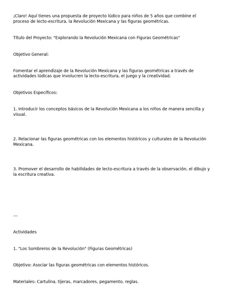 Proyecto Revolución Mexicana para Niños en Proceso de Lecto-Escritura ...
