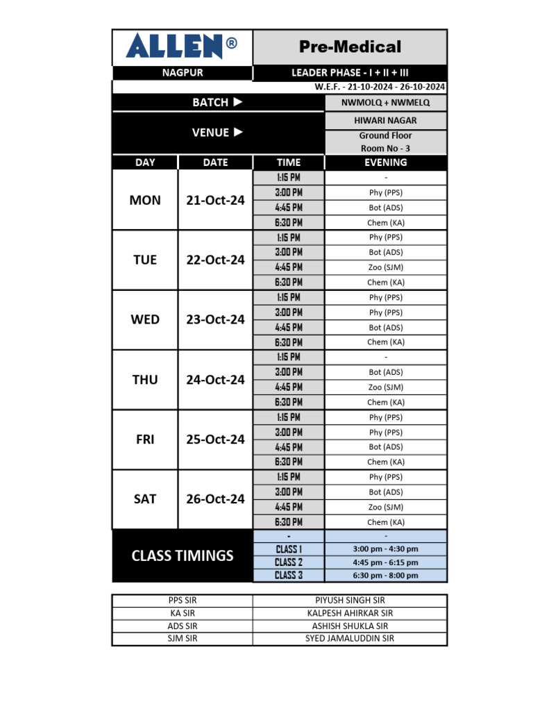 Allen: MON 21-Oct-24 | PDF