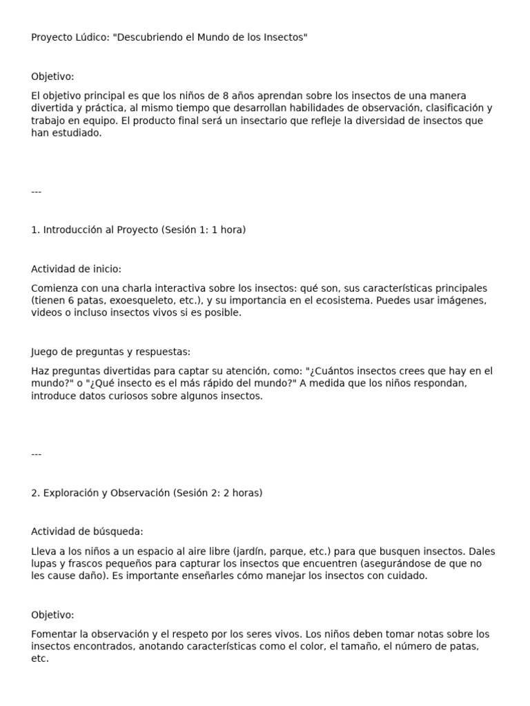 Proyecto Lúdico Descubriendo El Mundo De Los Insectos Pdf Insectos