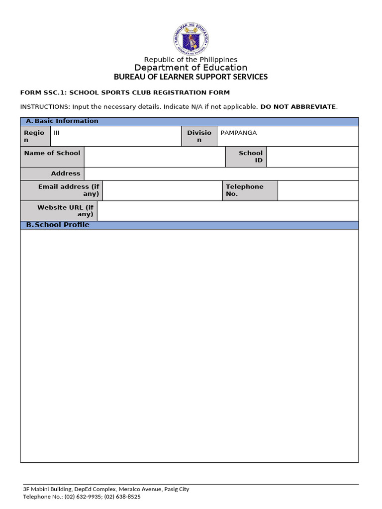 School Sports Club Registration Form | PDF