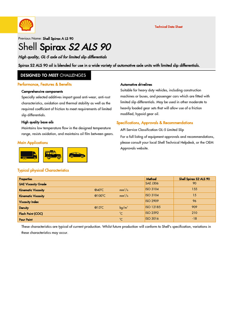 Shell Spirax S2 ALS 90 Axle Oil Guide | PDF | Mechanical Engineering