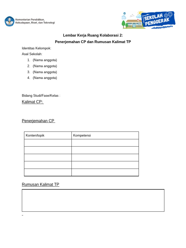 LK Ruang Kolaborasi 2 - Penerjemahan CP Dan Merumuskan Kalimat TP | PDF ...